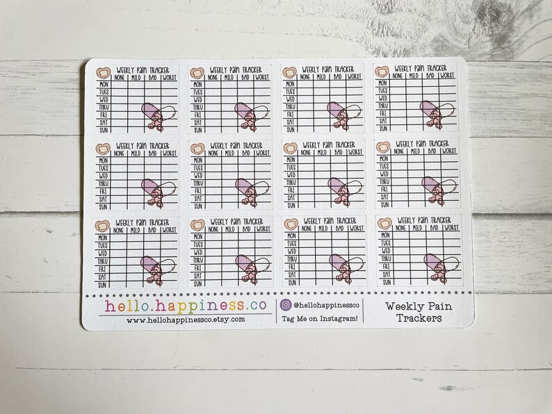 Weekly Pain Tracker - Chronic Illness Planner Stickers - Spoonie ...