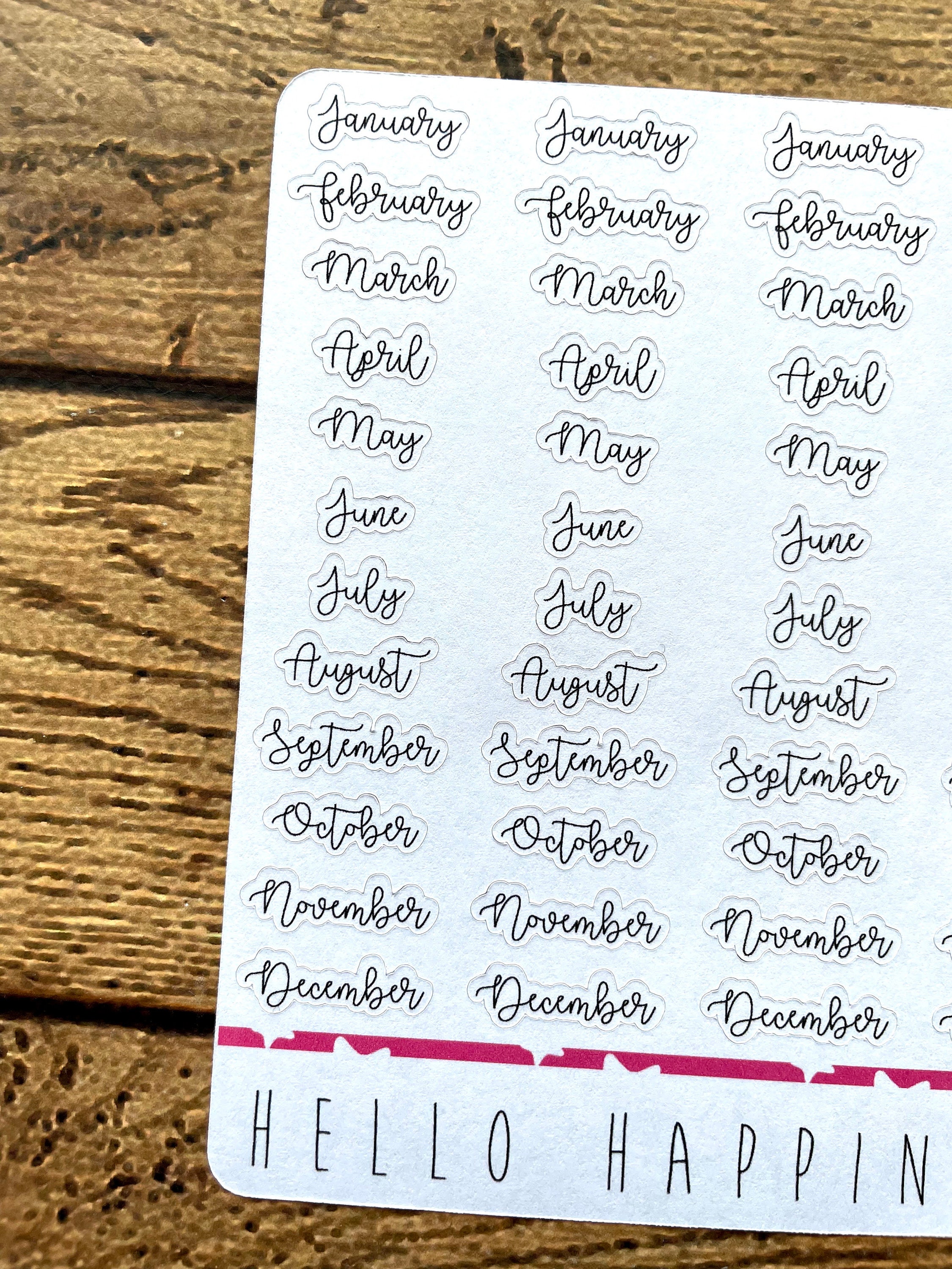 Small Months of the Year Stickers Skinny Script Stickers - Etsy