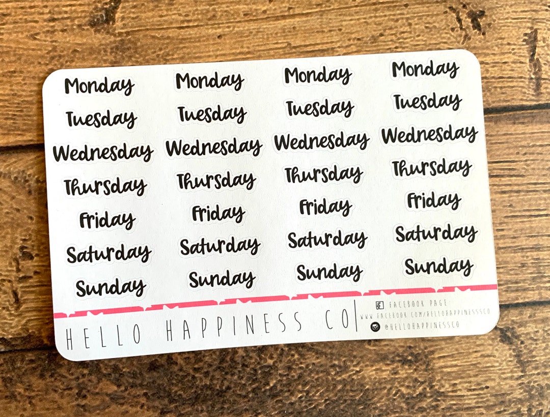 Weekdays - Marker Script - Days of the Week Planner Stickers - Etsy