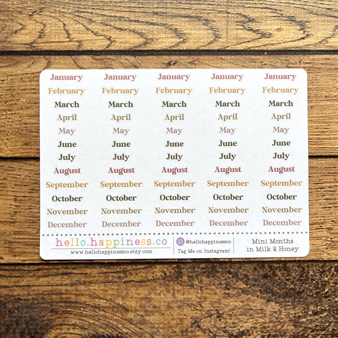 Mini Months of the Year Planner Stickers - Milk and Honey - Colorful ...