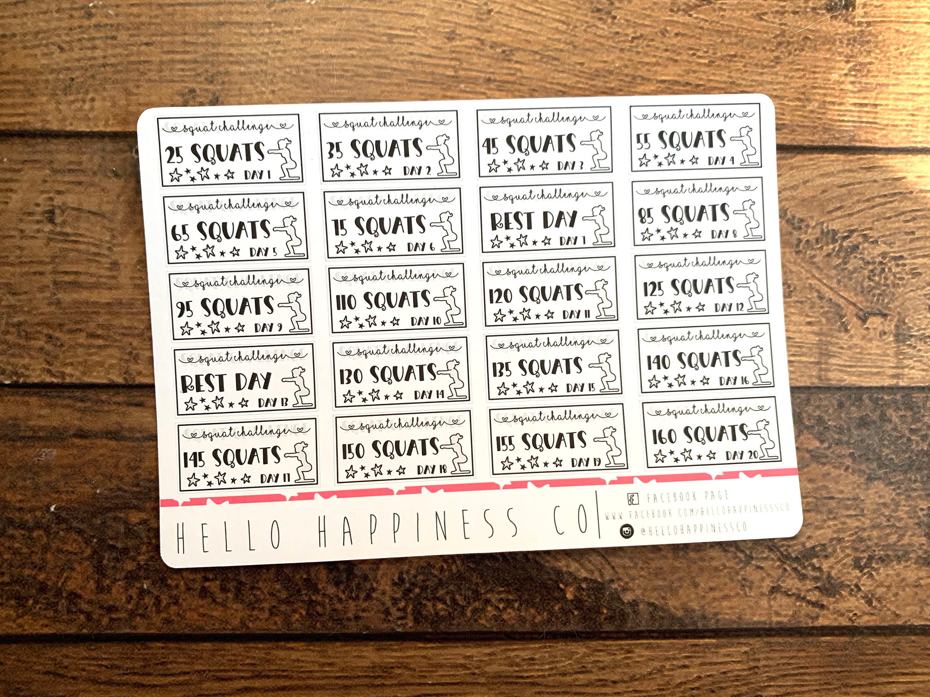 20 Day Squat Challenge Planner Stickers - Etsy