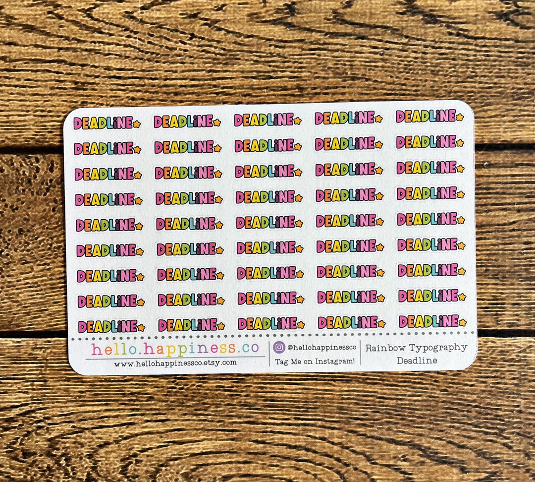 Deadline Stickers: Rainbow Typography Planner Stickers - Etsy