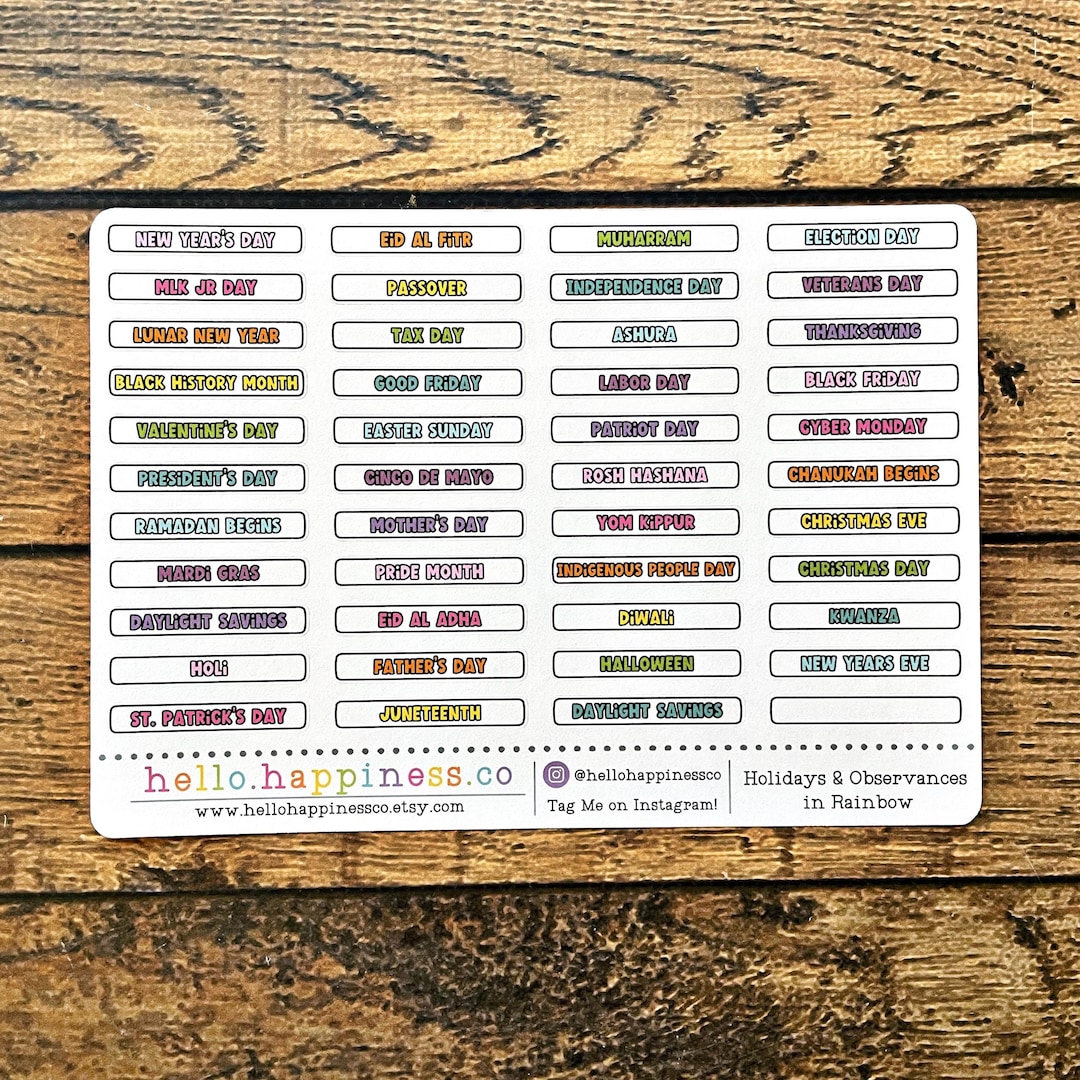 2025 Holidays and Observances - Rainbow Colors - 3 Sizes to Choose From ...