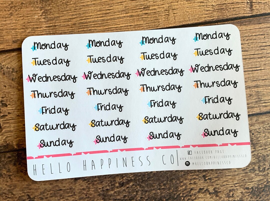 Weekdays - Doodle Script - Days of the Week Planner Stickers - Etsy