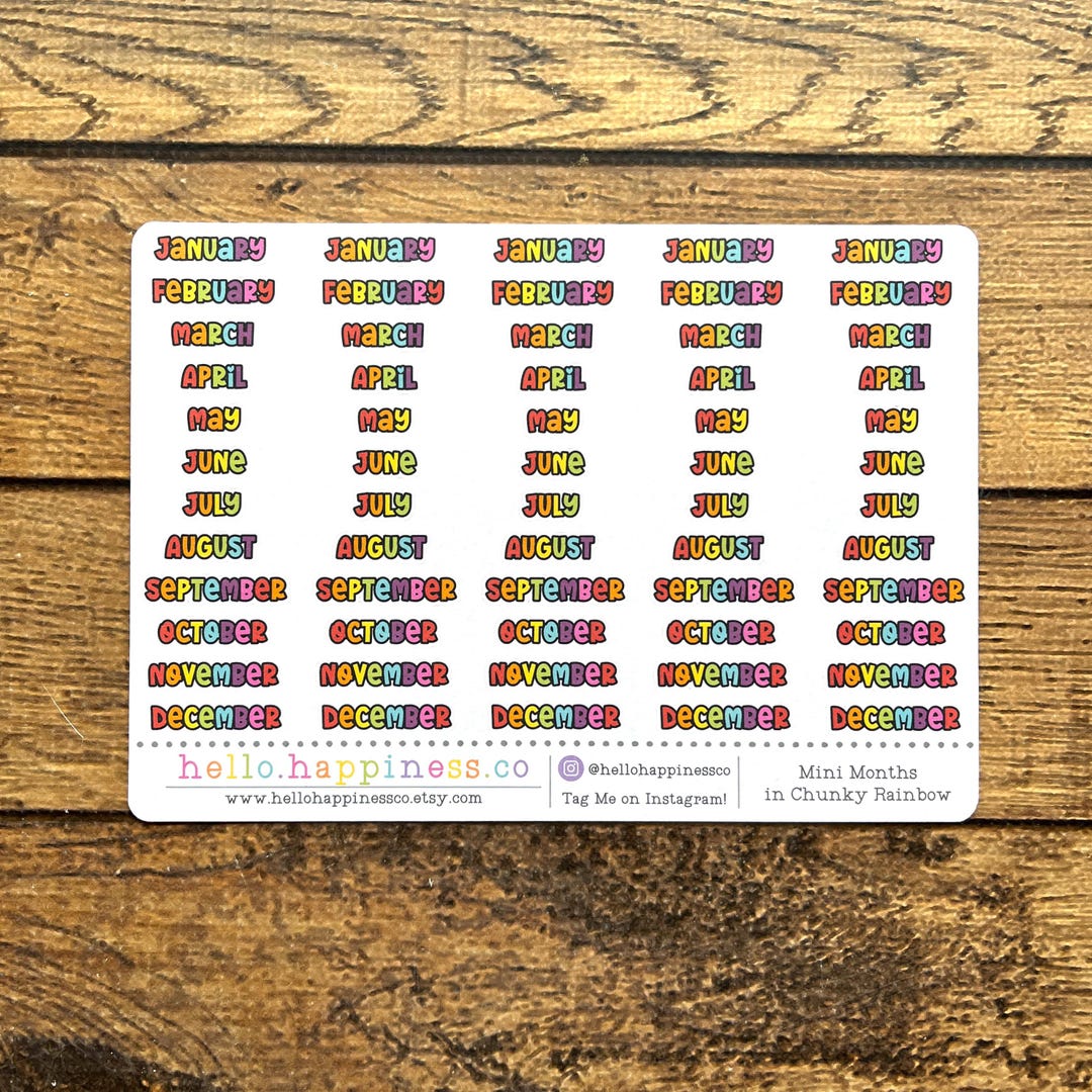 Mini Months of the Year Planner Stickers - Chunky Rainbow - Etsy