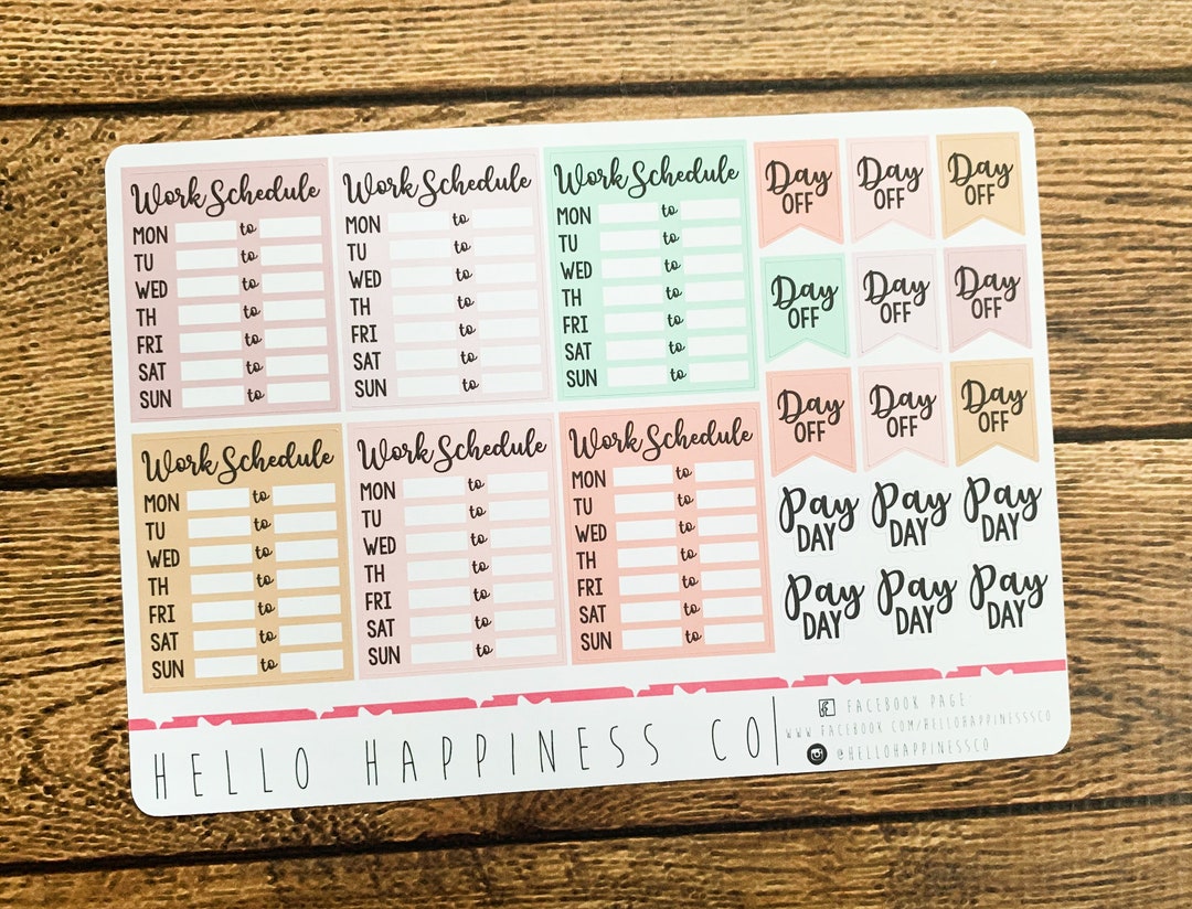 Work Schedule Tracking Planner Stickers - Many Color Options- Multiple ...