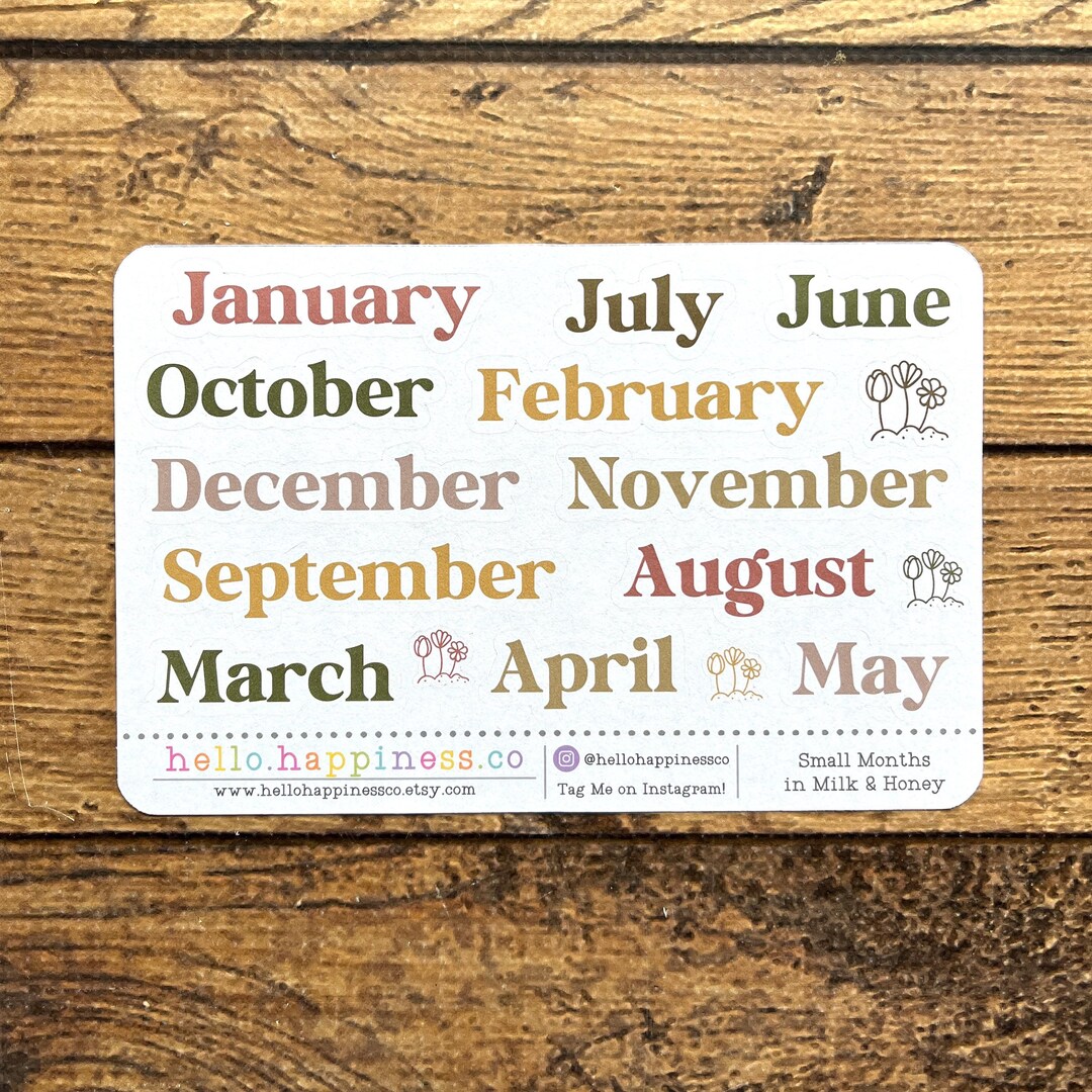Small Months of the Year Planner Stickers - Milk and Honey - Colorful ...