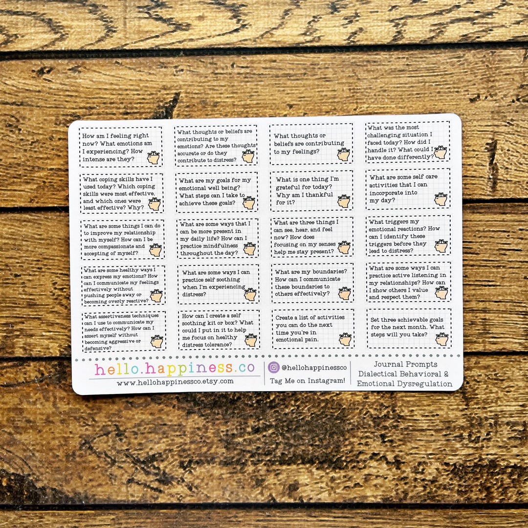 DBT Journal Prompts Stickers: Emotional Dysregulation Therapy - Etsy