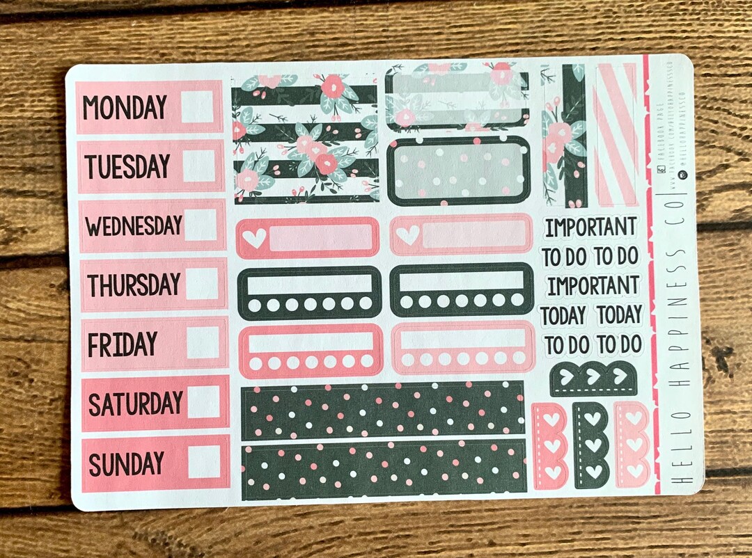 Printpression Weeks Weekly Kit Coral Flowers on Black - Etsy