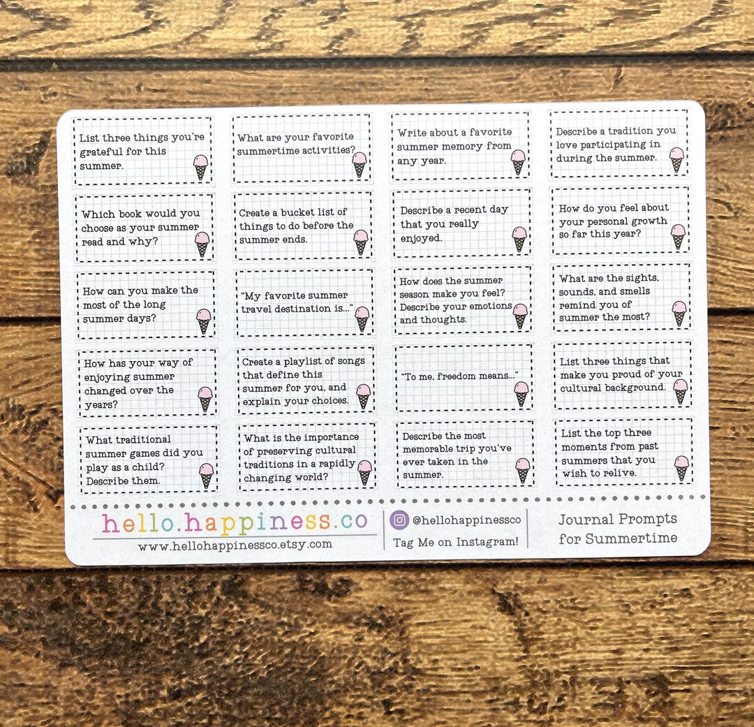 Summer Journal Prompts Stickers: Reflective Memories, Planner Stickers ...