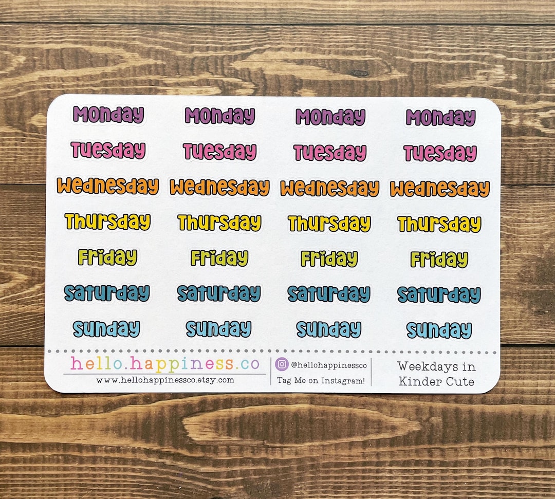 Days of the Week Planner Stickers - Kinder Cute - Etsy