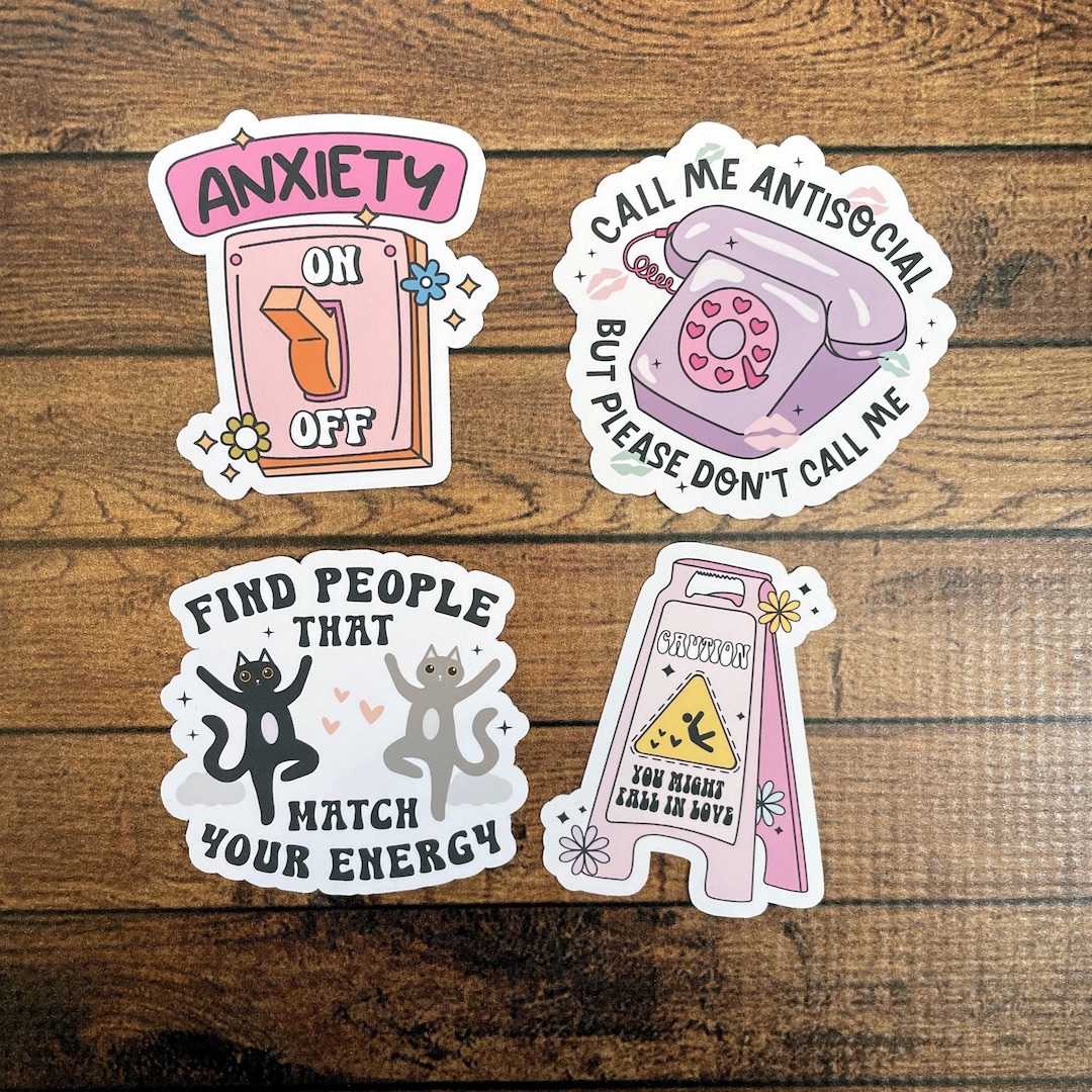 Funny Mental Health Vinyl Die Cut Stickers - Glossy & Holographic ...