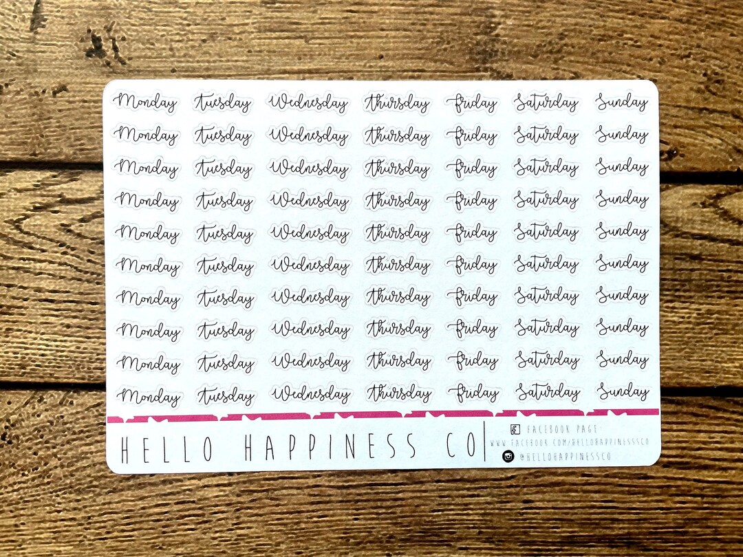 Small Weekdays Stickers Skinny Script Stickers Planner Typography ...