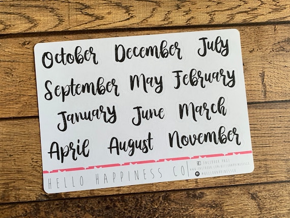 LARGE Brush Lettering Months of the Year Stickers Planner | Etsy