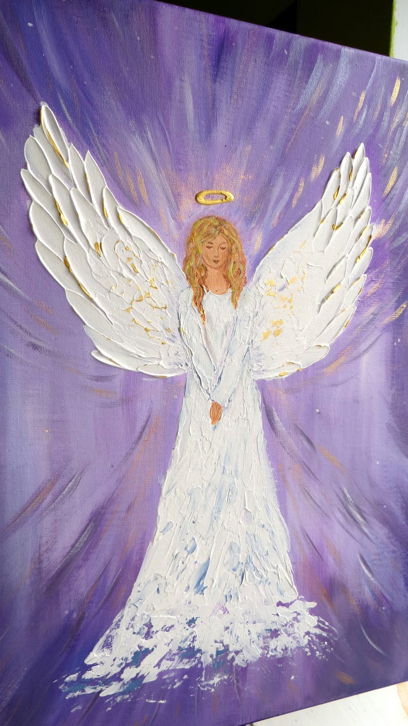 Original Angel painting Guardian Angel White Angel wings wall | Etsy