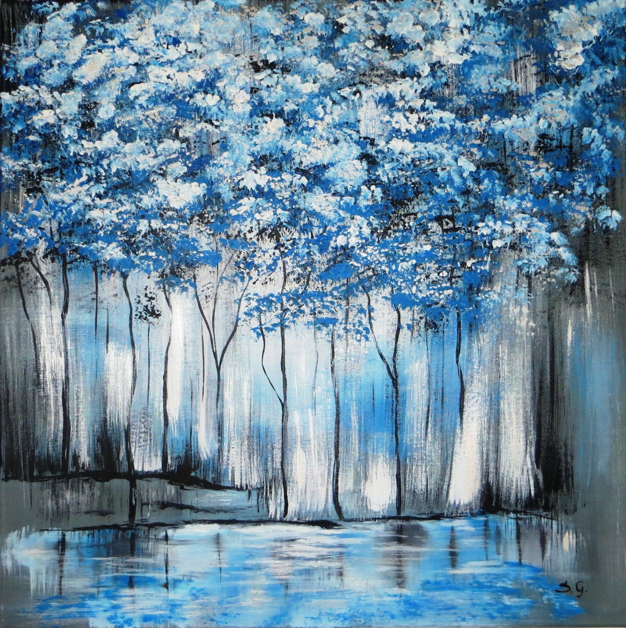 ABSTRACT ORIGINAL Painting Blue Painting Canvas Abstract Tree - Etsy