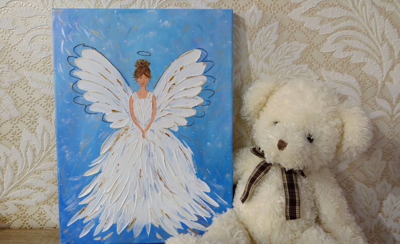 Angel painting Angel Blessings White Angel wings wall decor | Etsy