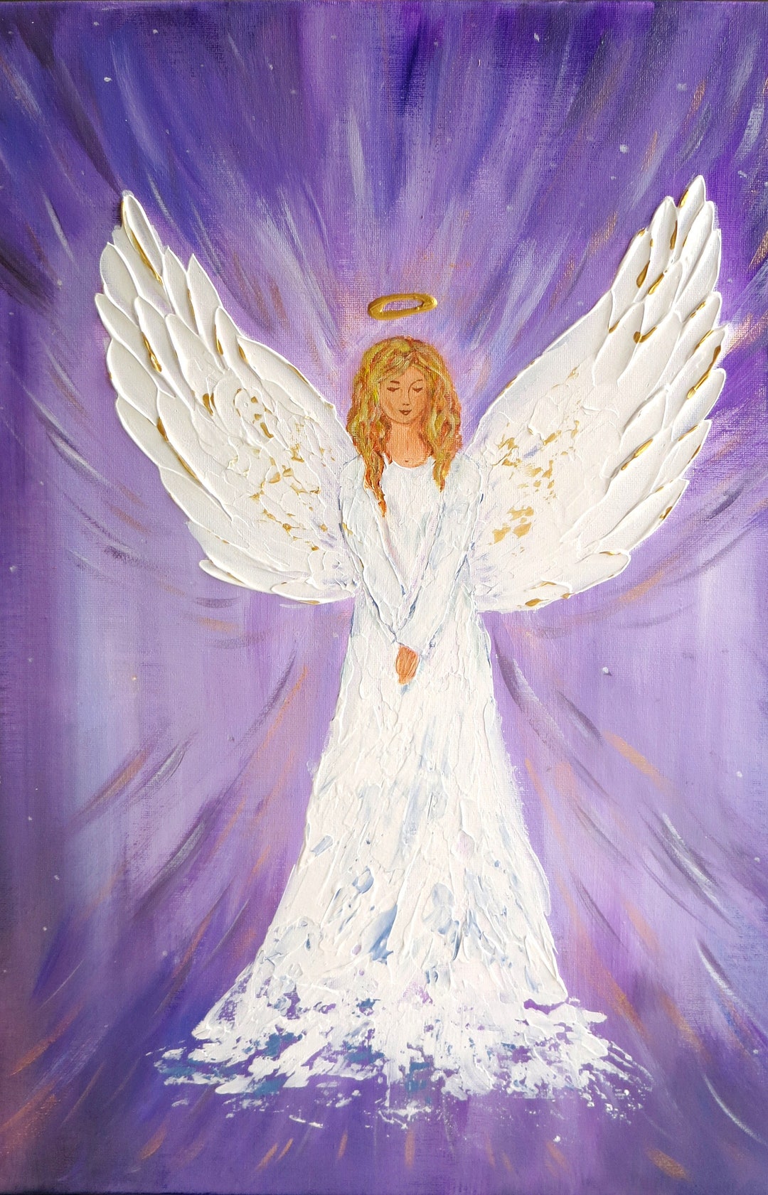 Guardian Angel Original Angel Paintings White Angel Wings Wall Decor ...