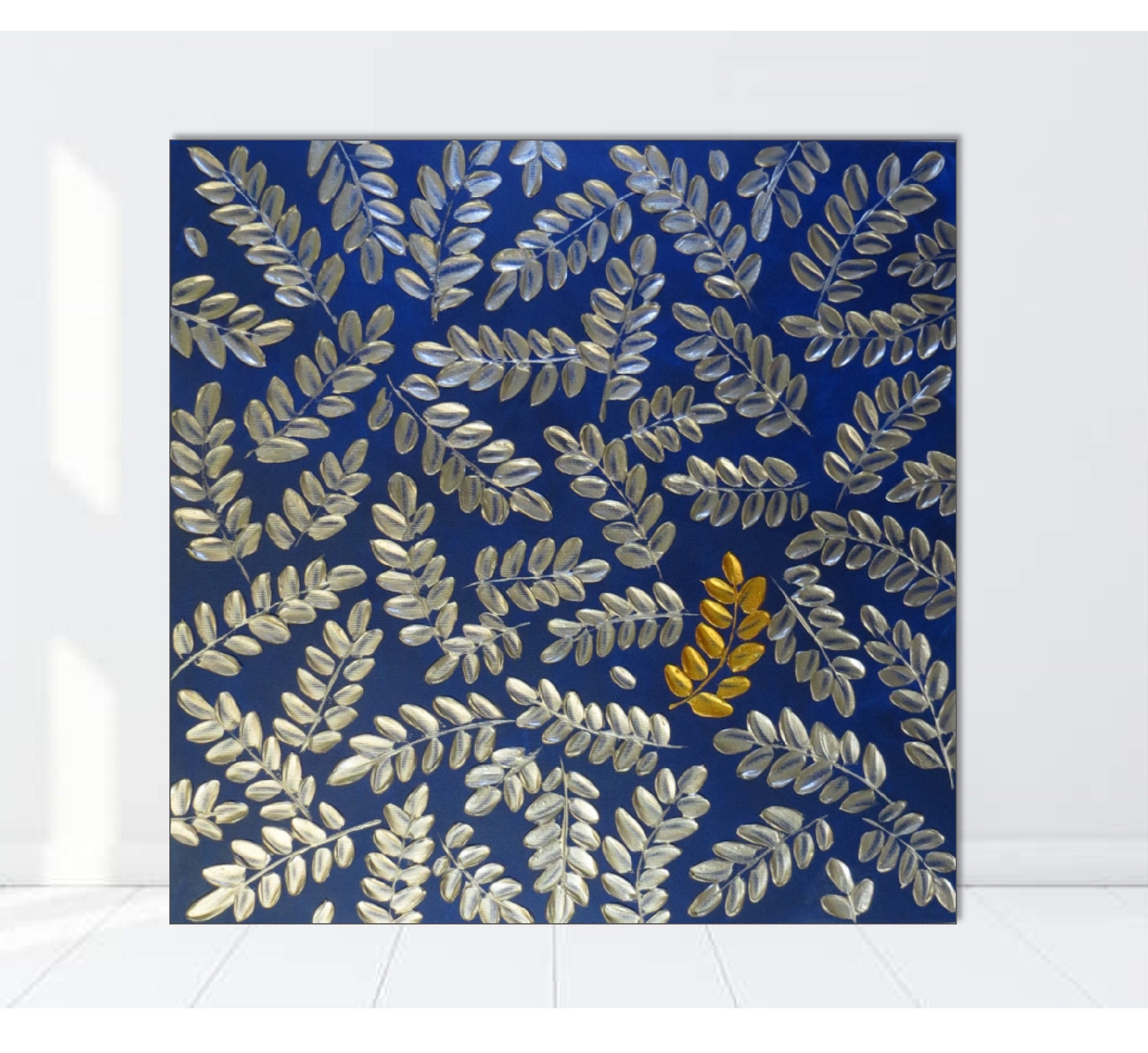 Blue Painting on Canvas Silver Textured Painting Acrylic - Etsy