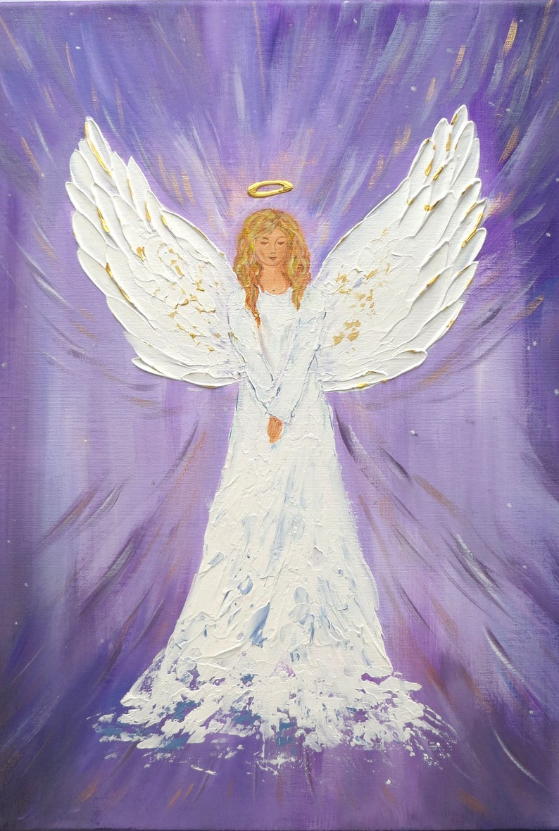 Original Angel Painting Guardian Angel Decor White Angel Wings - Etsy