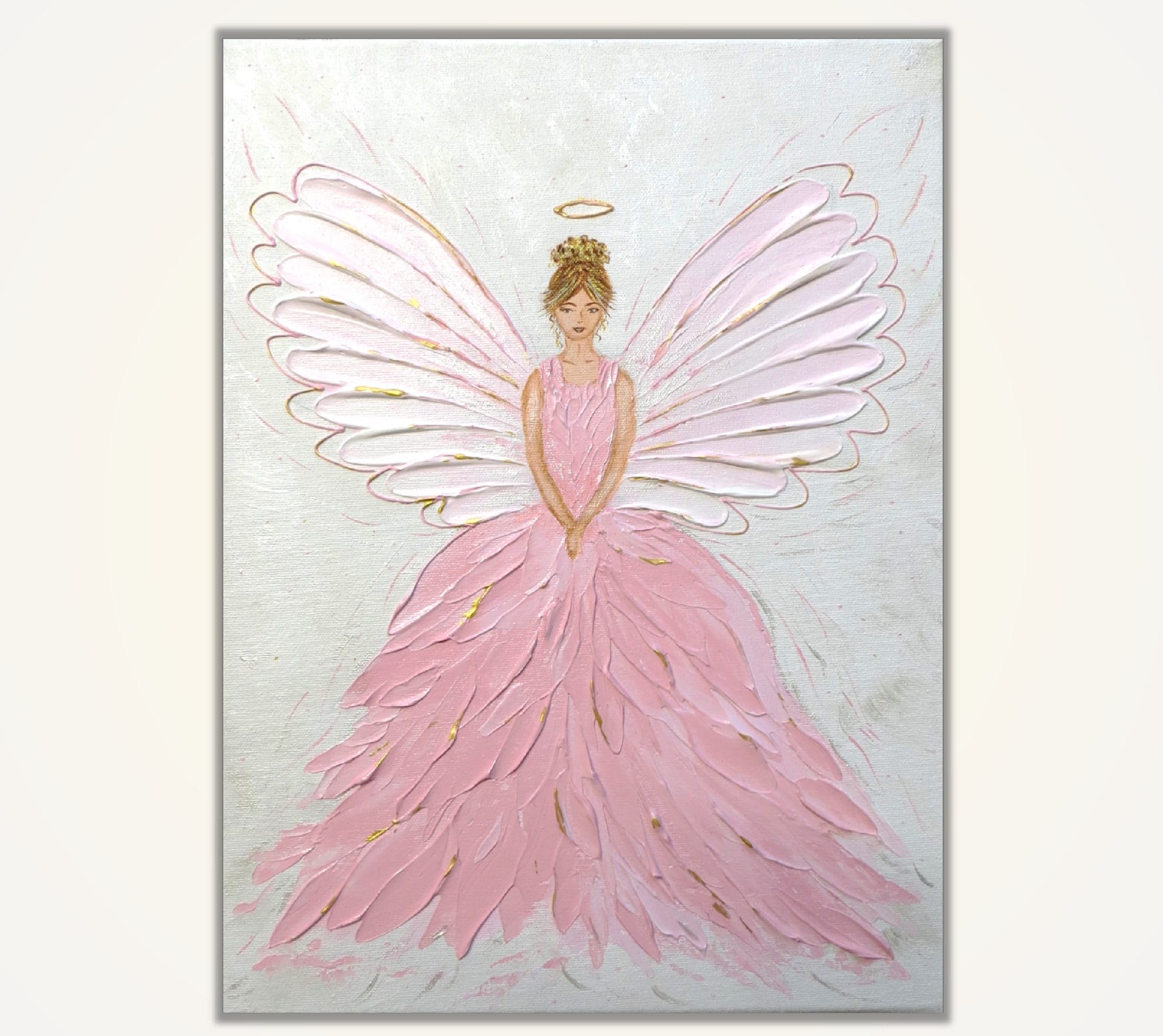 Original Engel Gemälde Schutzengel Flügel Bild Schutzengel weiß rosa ...