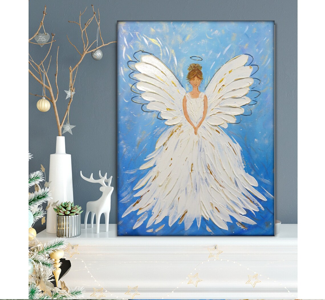Buy Angel Painting Angel Blessings White Angel Wings Wall Decor Online ...