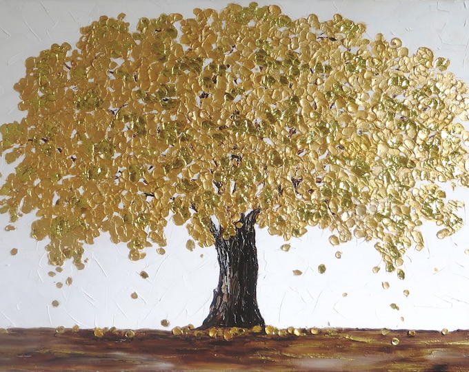 Gold Leaf Painting Large Painting Canvas Art Gold Framed Art Golden ...