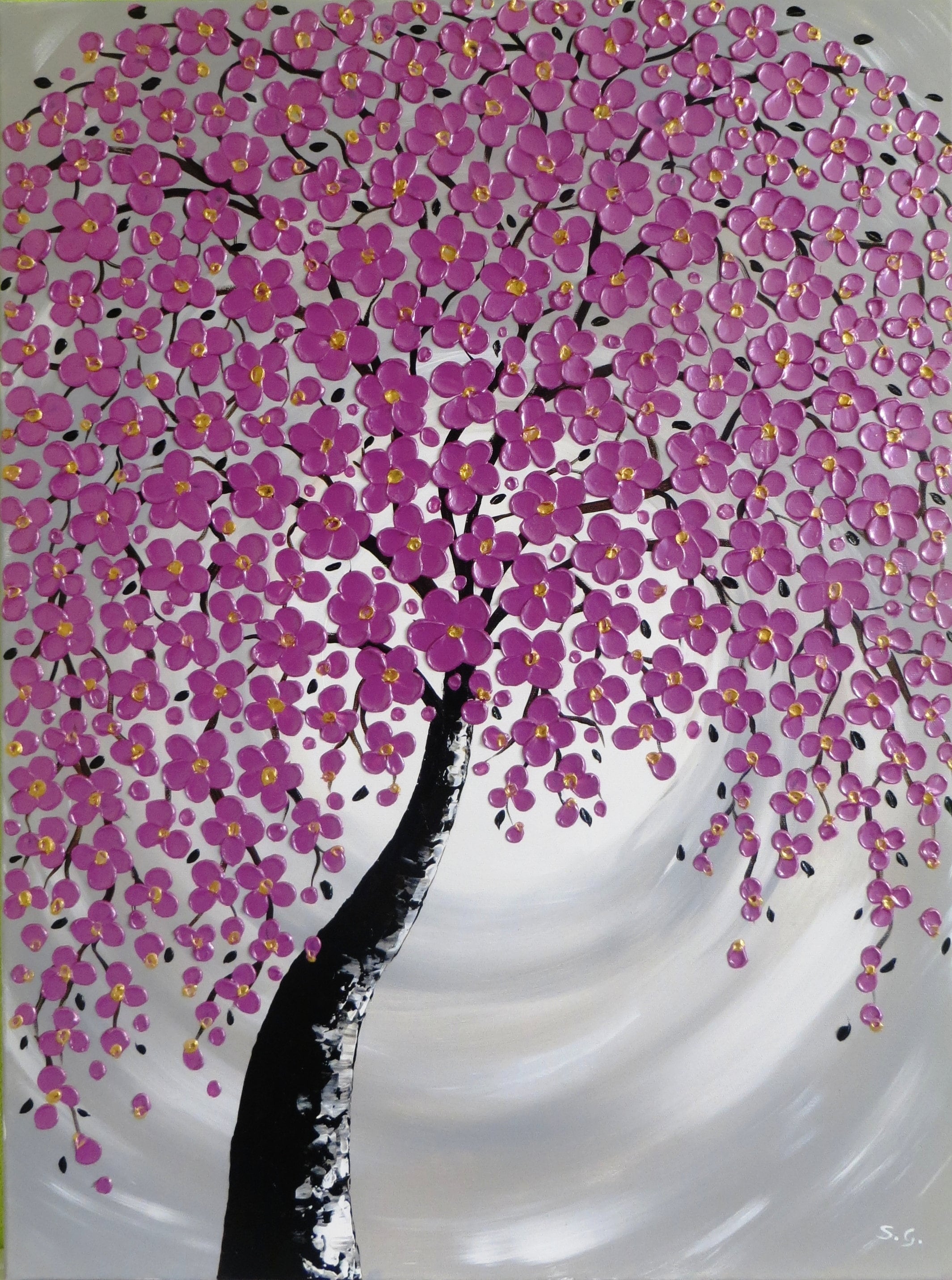 Original painting Cherry Blossom Textures wall art Impasto art | Etsy