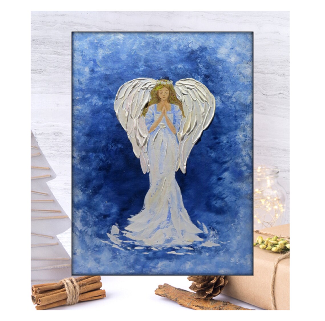 Angel Paintings Angel Praying White Angel Wings Wall Decor - Etsy