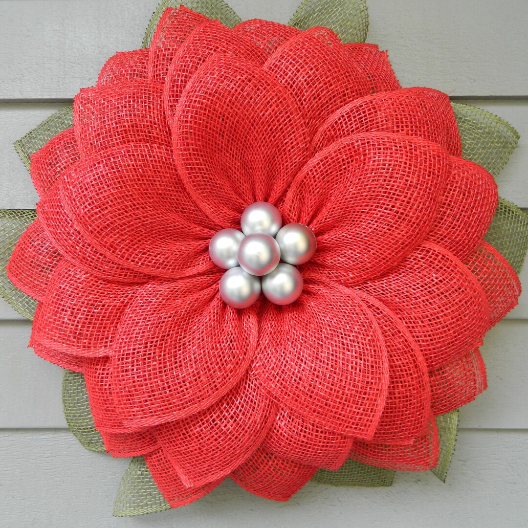 Red Burlap Front Door Wreath, Christmas Wreath, Red Wreath, Sunflower ...