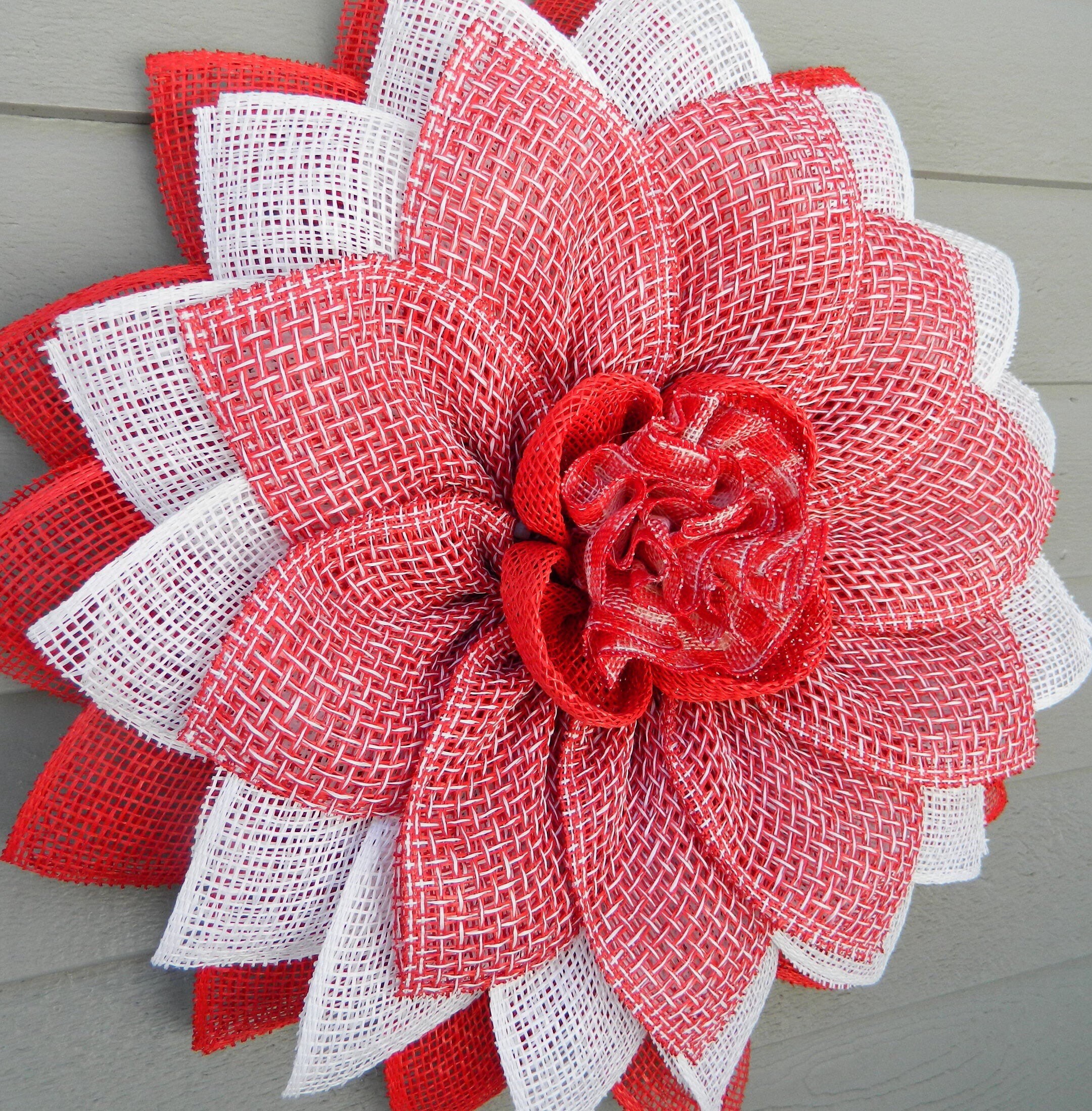 Spring Summer Front Door Wreath Red Flower Wreath Gingham - Etsy