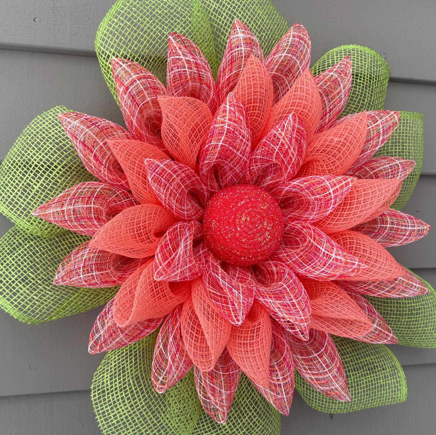 Peach and Pink Sunflower Wreath, Daisy Wreath, Mesh Wreath for Front ...