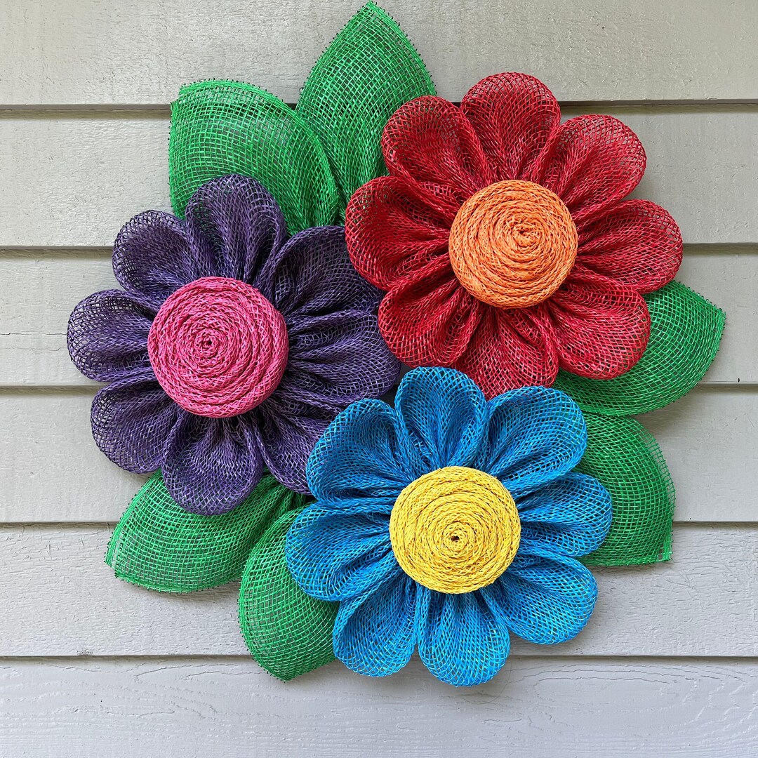 Daisy Wreath for Front Door, Triple Flower Wreath, Daisy Door Hanger ...
