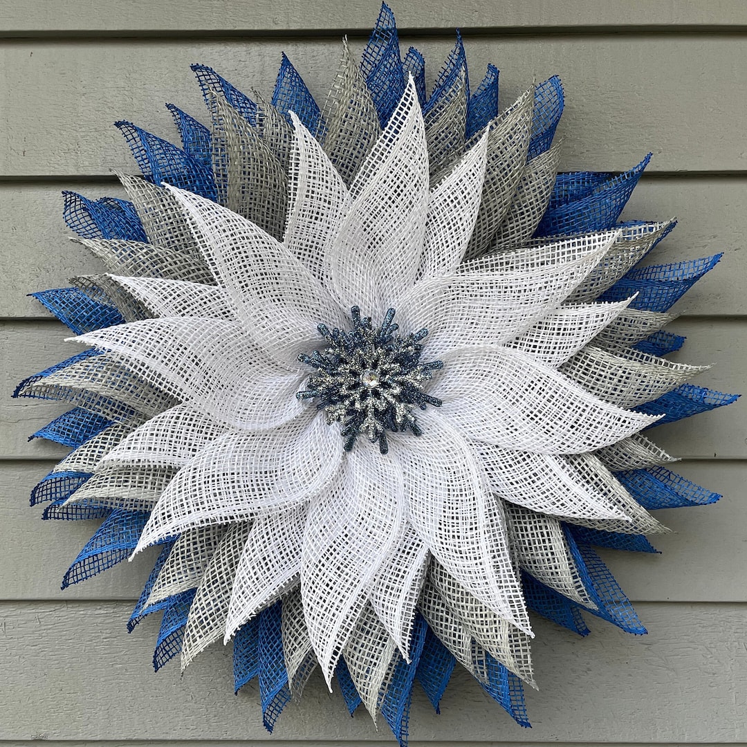 Winter Snowflake Front Door Wreath, Poinsettia Wreath, Snowflake Wreath ...