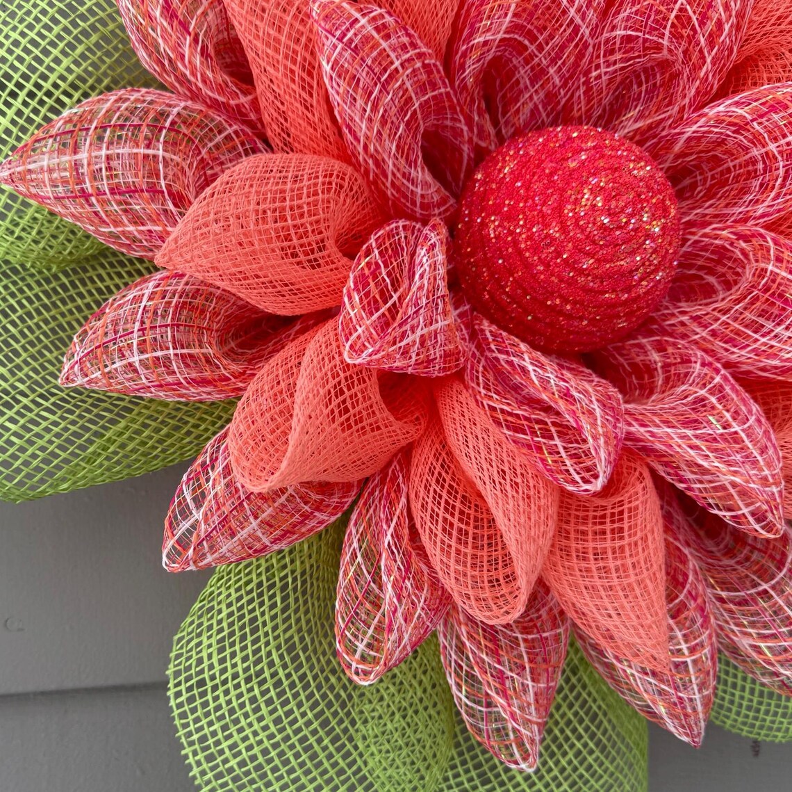 Peach and Pink Sunflower Wreath, Daisy Wreath, Mesh Wreath for Front ...