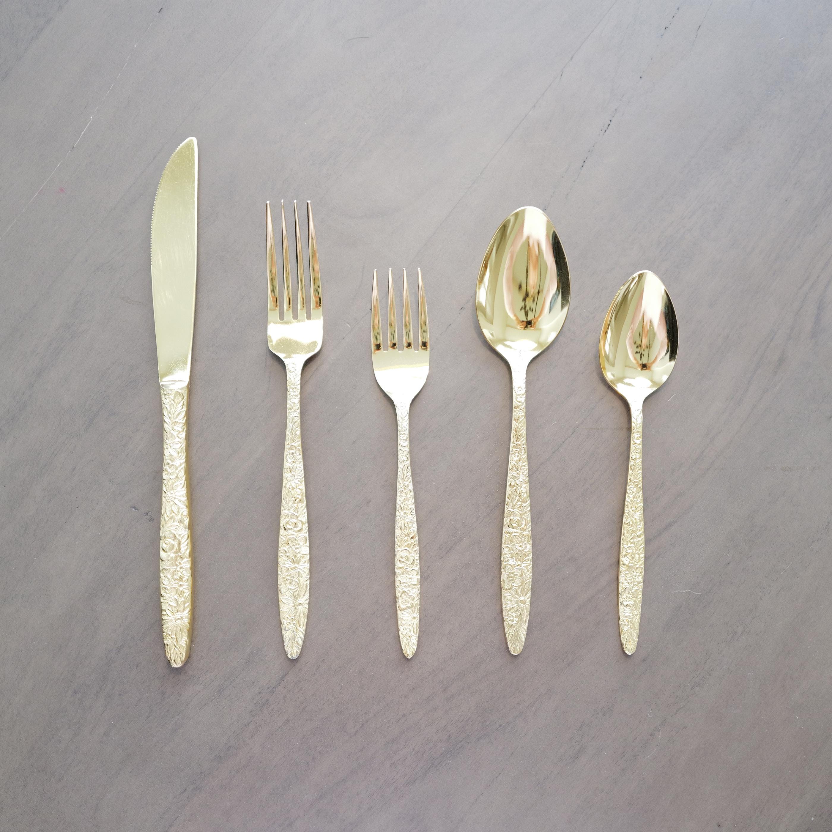 Ornate Gold Flatware W/ Floral Pattern Vintage Japanese Stainless Steel ...