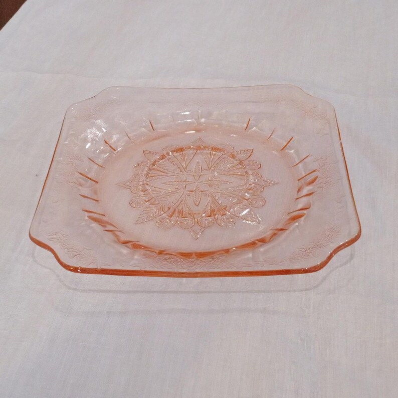 Vintage Square Pink Depression Glass Made by Jeannette Glass in Adam ...