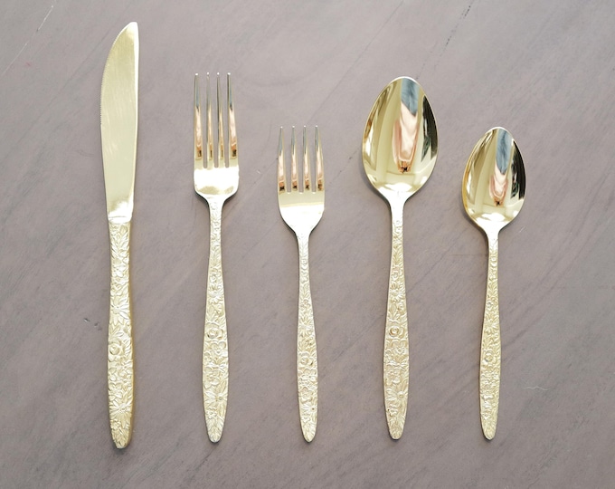 Ornate Gold Flatware W/ Floral Pattern - Vintage Japanese Stainless ...