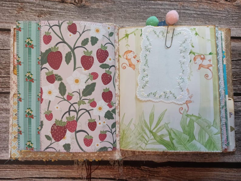 Big Fabric and Vintage Lace Junk Journal, Child and Puppy, 9x7 Inches ...