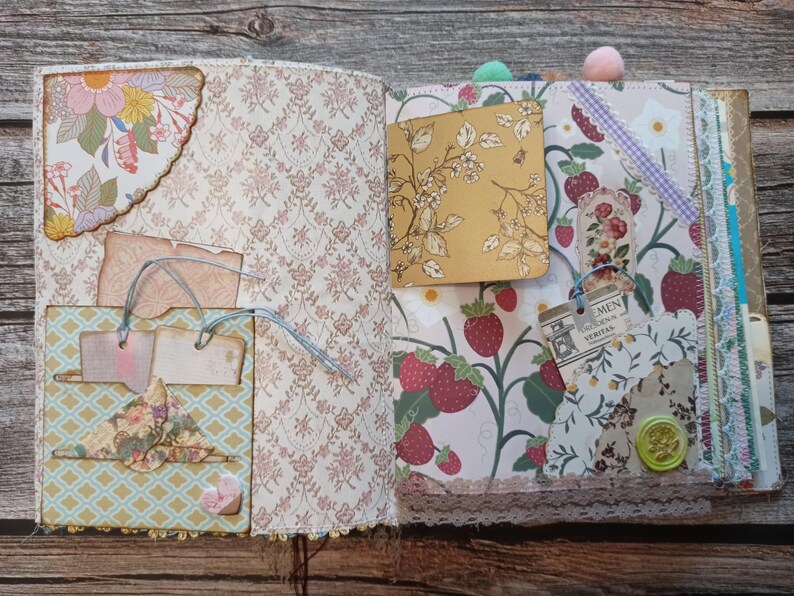 Big Fabric and Vintage Lace Junk Journal, Child and Puppy, 9x7 Inches ...