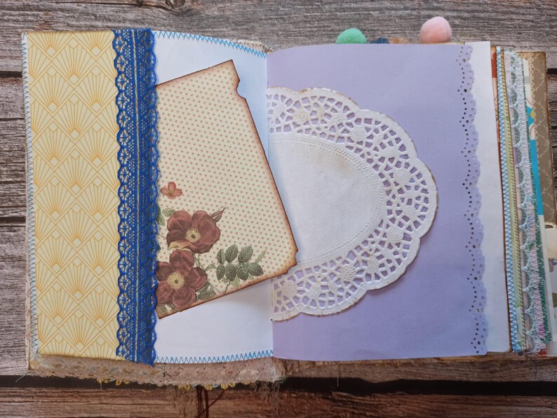 Big Fabric and Vintage Lace Junk Journal, Child and Puppy, 9x7 Inches ...