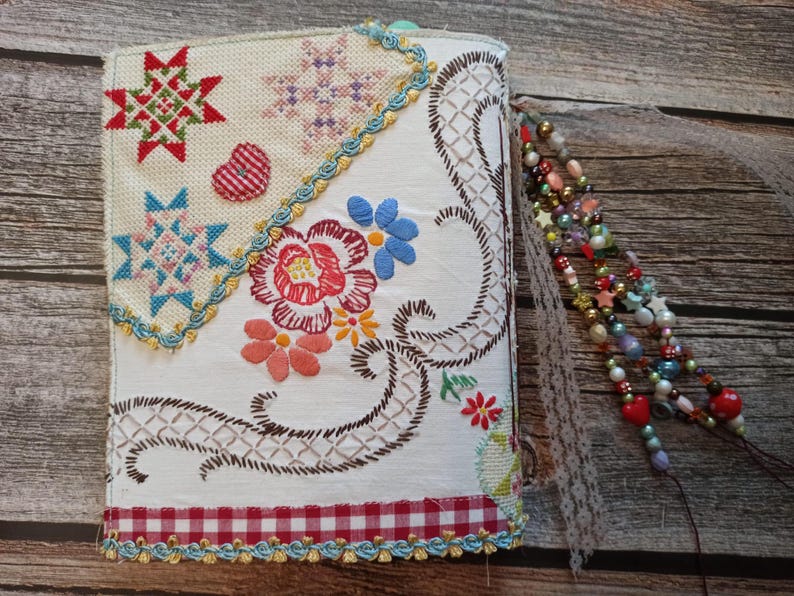 Big Fabric and Vintage Lace Junk Journal, Child and Puppy, 9x7 Inches ...