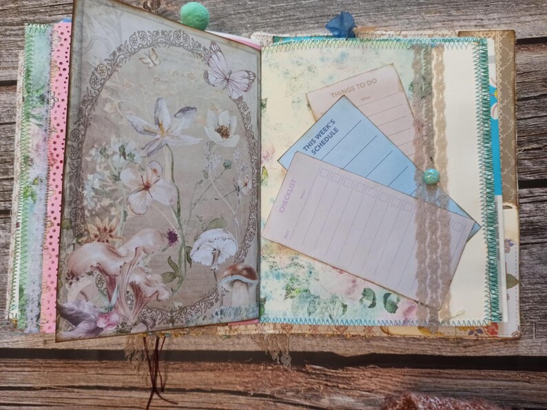 Big Fabric and Vintage Lace Junk Journal, Child and Puppy, 9x7 Inches ...