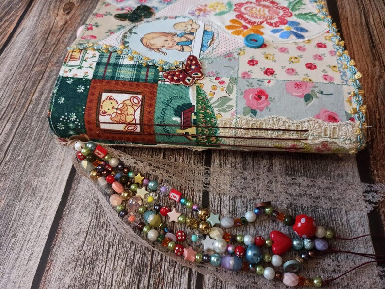 Big Fabric and Vintage Lace Junk Journal, Child and Puppy, 9x7 Inches ...