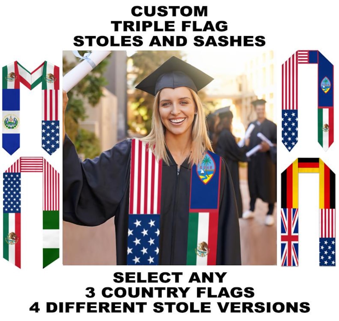 Custom Personalisable 3 Nation/country Flag Graduation Stoles/sash ...