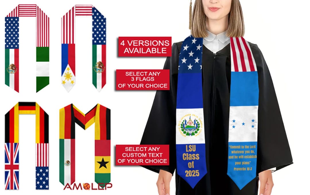 Custom Personalisable 3 Nation/flag Graduation Stoles/sash With Custom ...