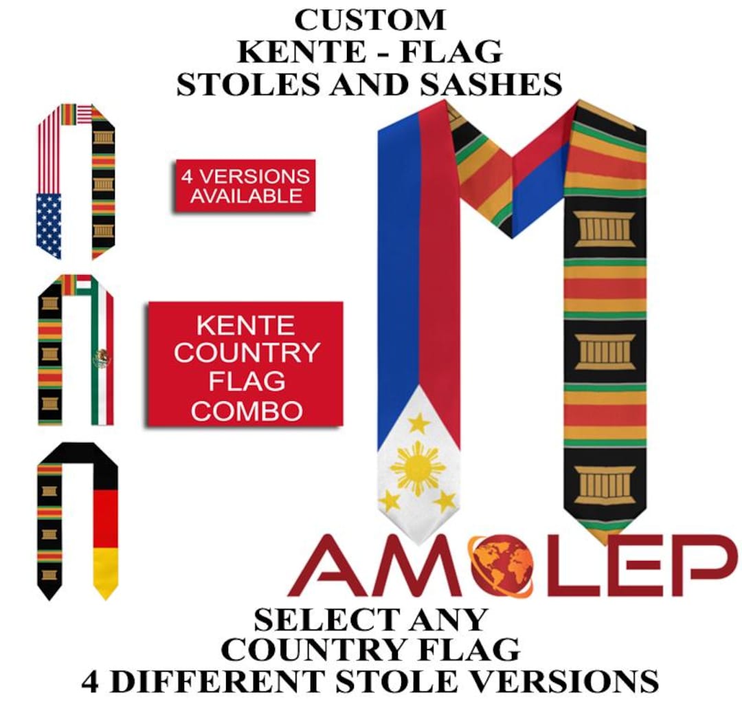 Custom Personalizable Half Kente Print and Half Nation/flag Graduation ...