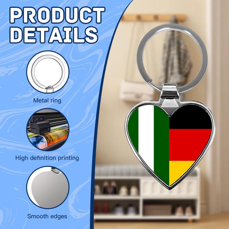 Customizable Half-and-half Double Flag Heart Keychain (select Any 2 ...