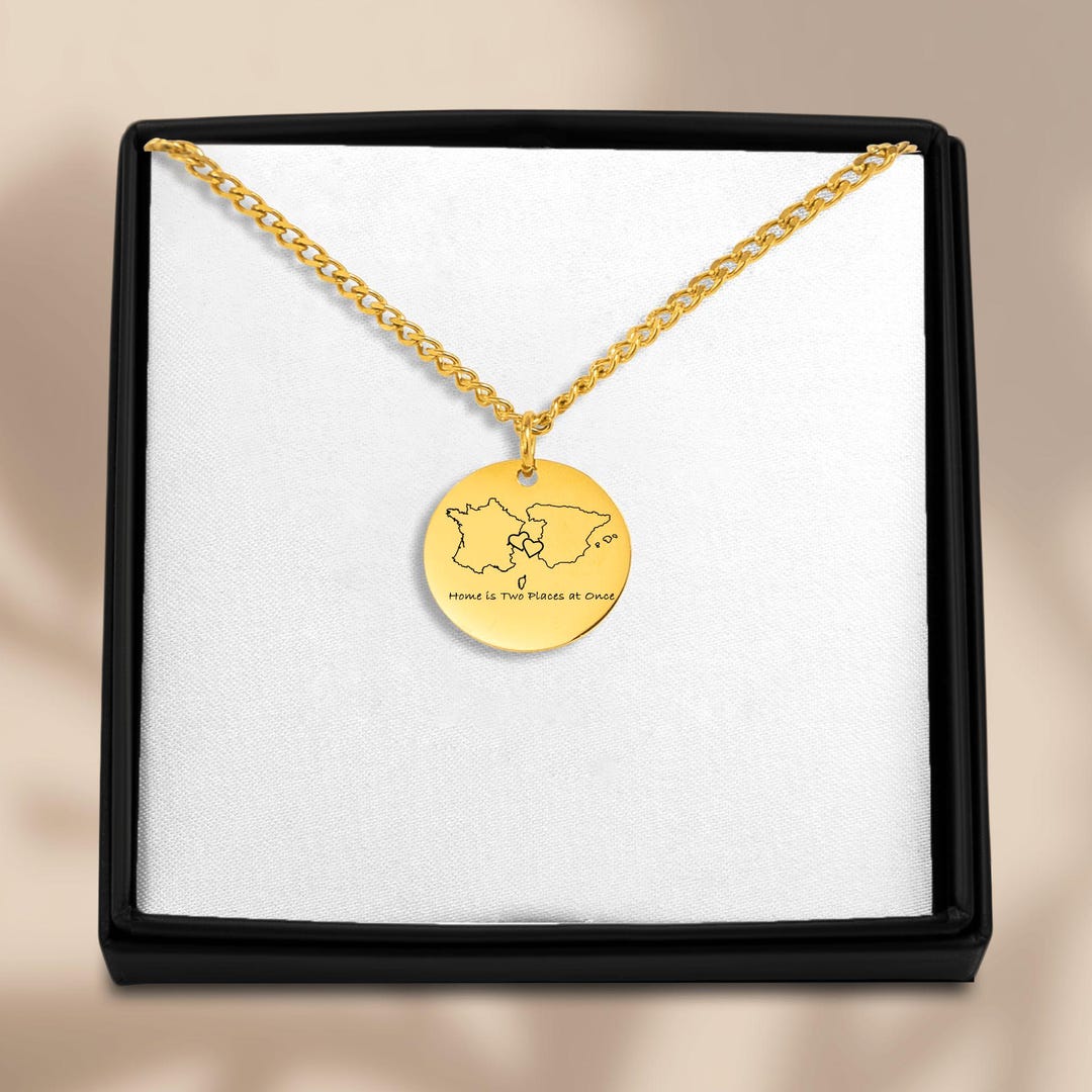 Custom Cuban Coin Necklace With 2 Country Maps & Text – "home is 2 ...