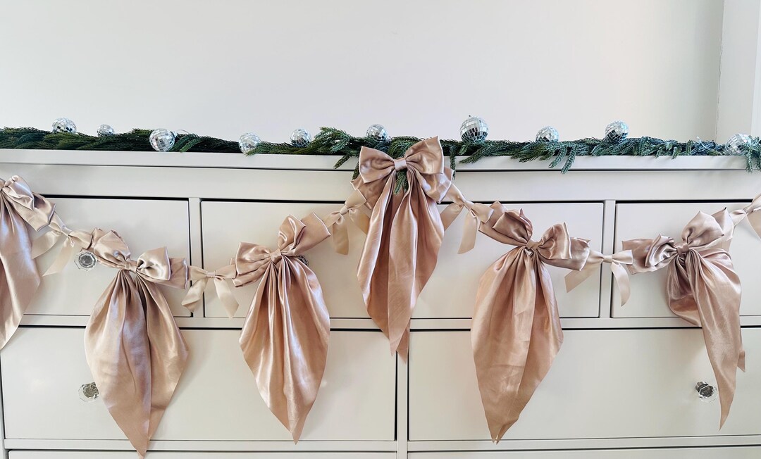 Coquette Bow Garland – 6ft Long, 6 Large & 7 Small Tan Bows, Romantic ...